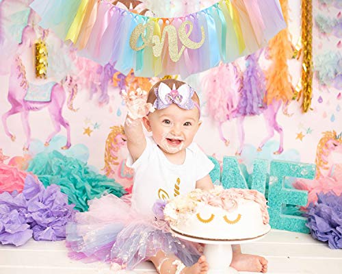 Pastel Rainbow High Chair Banner for 1st Birthday - Party Supplies for Highchair Tutu Skirt, First Birthday with One Pennant,Rainbow Birthday Decorations for Girls (Rainbow Banner)