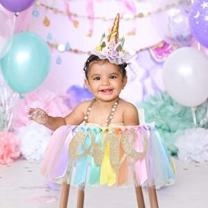 Pastel Rainbow High Chair Banner for 1st Birthday - Party Supplies for Highchair Tutu Skirt, First Birthday with One Pennant,Rainbow Birthday Decorations for Girls (Rainbow Banner)