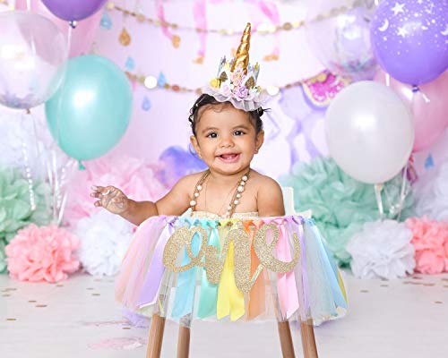 Pastel Rainbow High Chair Banner for 1st Birthday - Party Supplies for Highchair Tutu Skirt, First Birthday with One Pennant,Rainbow Birthday Decorations for Girls (Rainbow Banner)