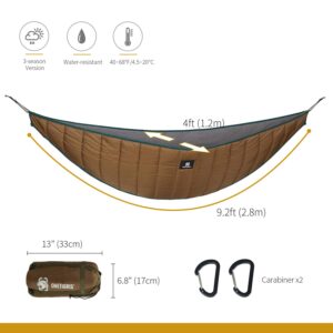 OneTigris Hideout Hammock Underquilt, Full Length Lightweight 4 Season Hammock Gear Underquilt for Hammock Camping Hiking Backpacking Travel Beach Backyard Patio Portable, Coyote Brown