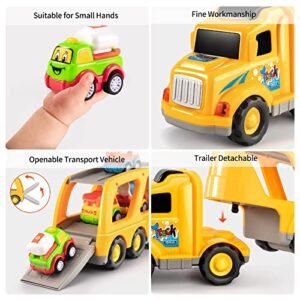 TEMI Construction Truck Toys for 3 4 5 6 Year Old Boys, 5-in-1 Friction Power Toy for Kids 3-5, Carrier Truck Cars for Toddlers 3+, Kids Toys Set for Age 3-9, Christmas for 3+