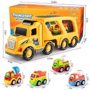 TEMI Construction Truck Toys for 3 4 5 6 Year Old Boys, 5-in-1 Friction Power Toy for Kids 3-5, Carrier Truck Cars for Toddlers 3+, Kids Toys Set for Age 3-9, Christmas for 3+