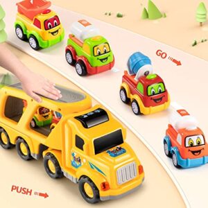 TEMI Construction Truck Toys for 3 4 5 6 Year Old Boys, 5-in-1 Friction Power Toy for Kids 3-5, Carrier Truck Cars for Toddlers 3+, Kids Toys Set for Age 3-9, Christmas for 3+