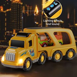 TEMI Construction Truck Toys for 3 4 5 6 Year Old Boys, 5-in-1 Friction Power Toy for Kids 3-5, Carrier Truck Cars for Toddlers 3+, Kids Toys Set for Age 3-9, Christmas for 3+