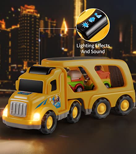 TEMI Construction Truck Toys for 3 4 5 6 Year Old Boys, 5-in-1 Friction Power Toy for Kids 3-5, Carrier Truck Cars for Toddlers 3+, Kids Toys Set for Age 3-9, Christmas for 3+