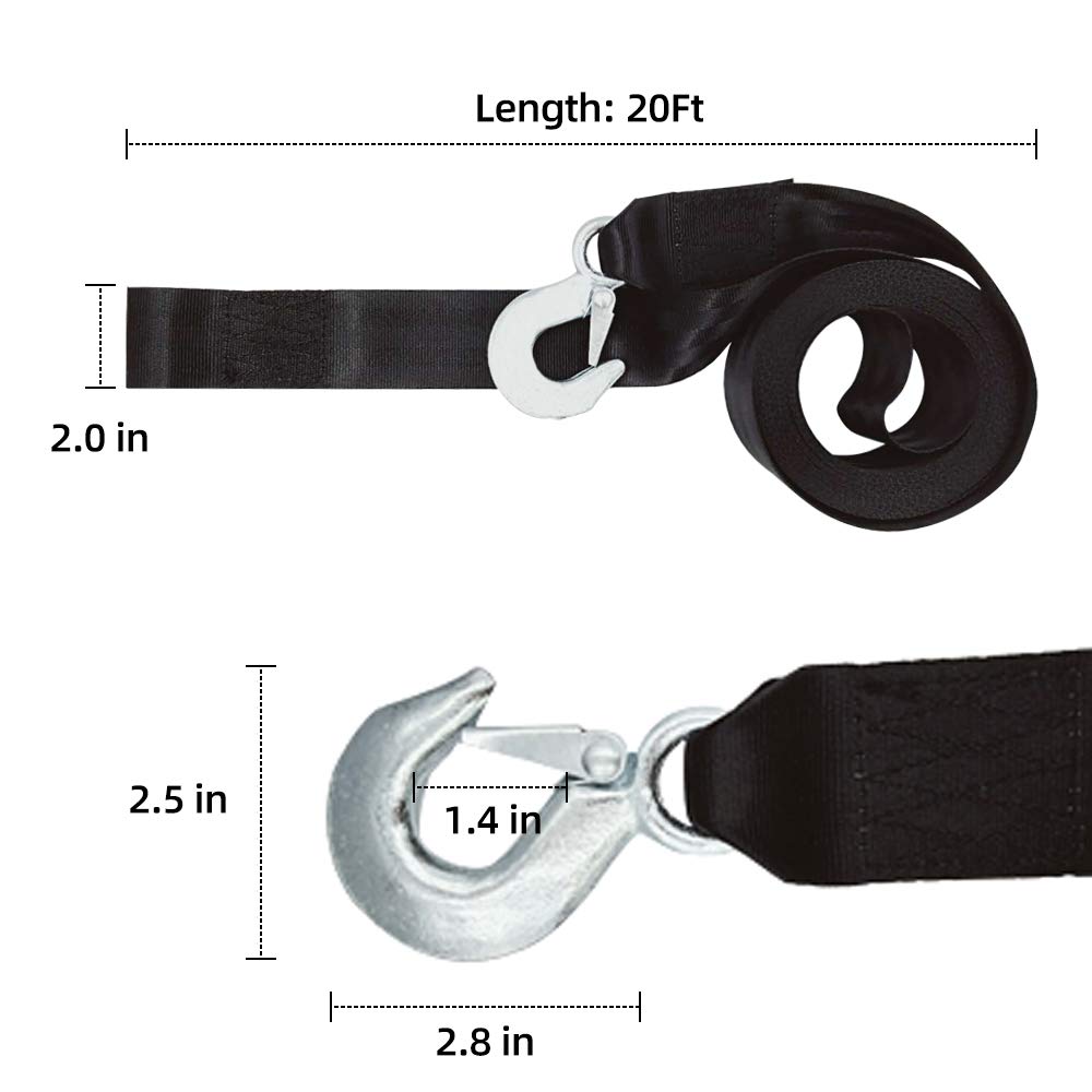 Boat Trailer Winch Strap 2" x 20' with Hook Replacement, 10000 lbs Breaking Strength, Loop End for Boats, Trailer, Wave Runner, Towing, Heavy Duty Equipment