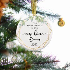 Two-Side Printed Ceramic New Home 2023 Ornament, Our First Christmas in Our New Home 2023 Christmas Ornament, Housewarming Gift