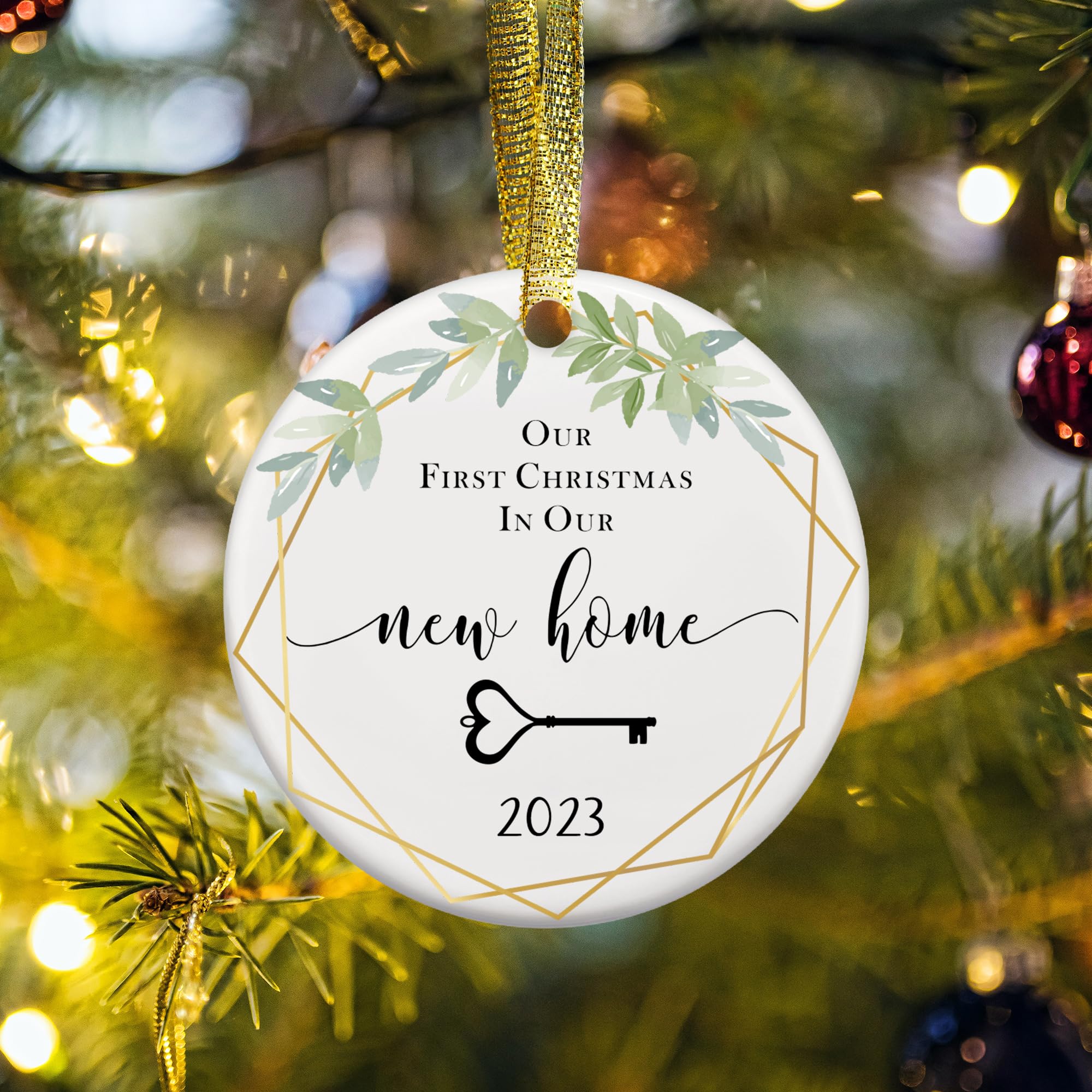 Two-Side Printed Ceramic New Home 2023 Ornament, Our First Christmas in Our New Home 2023 Christmas Ornament, Housewarming Gift