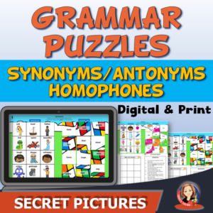 grammar secret picture puzzles for synonyms, antonyms, and homophones