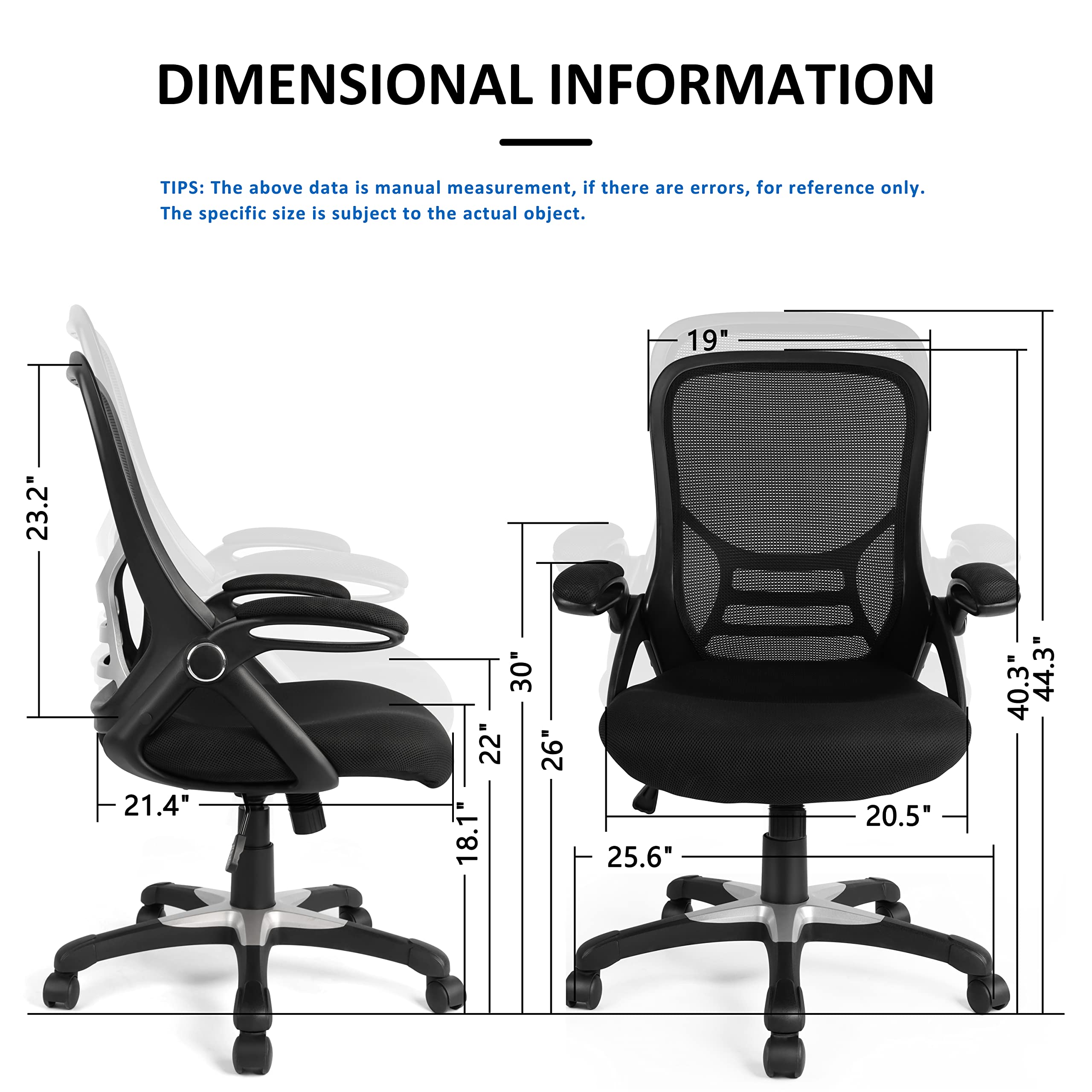 Office Chair Ergonomic Mesh Swivel Computer Task Desk Chair Comfortable, Flip-up Arms, Adjustable Height, Black