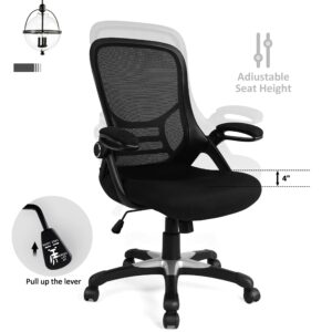 Office Chair Ergonomic Mesh Swivel Computer Task Desk Chair Comfortable, Flip-up Arms, Adjustable Height, Black