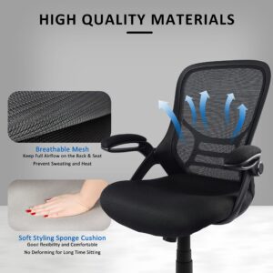 Office Chair Ergonomic Mesh Swivel Computer Task Desk Chair Comfortable, Flip-up Arms, Adjustable Height, Black