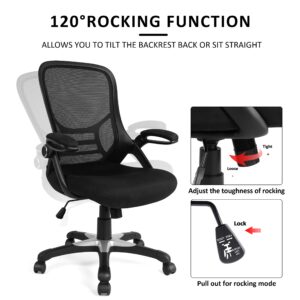 Office Chair Ergonomic Mesh Swivel Computer Task Desk Chair Comfortable, Flip-up Arms, Adjustable Height, Black