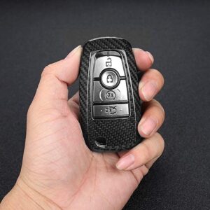 iJDMTOY, Compatible with Ford 2018-up Mustang F150 F250 Explorer Expedition 4-Button Keyless Smart Key Real/Genuine Gloss Black Carbon Fiber Key Fob Shell Cover