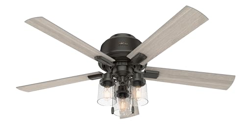 Hunter Hartland Low Profile Indoor Ceiling Fan with LED Lights and Pull Chain, 52", Noble Bronze