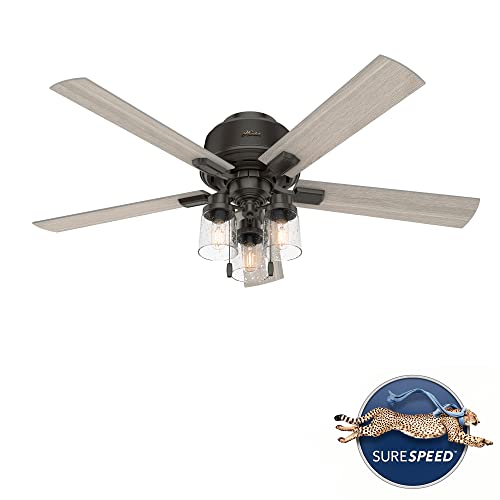 Hunter Hartland Low Profile Indoor Ceiling Fan with LED Lights and Pull Chain, 52", Noble Bronze