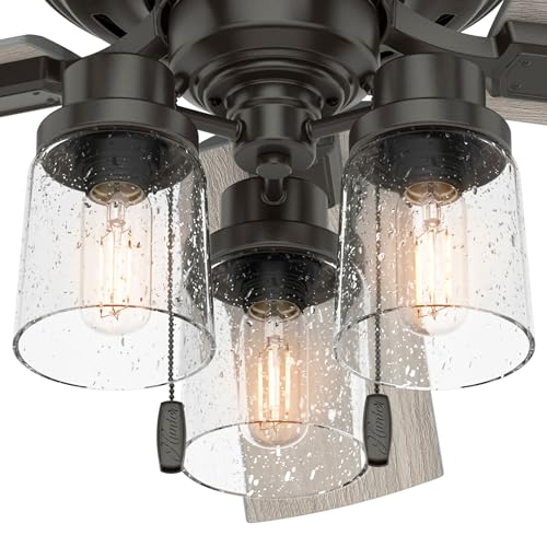 Hunter Hartland Low Profile Indoor Ceiling Fan with LED Lights and Pull Chain, 52", Noble Bronze