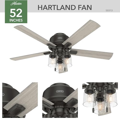 Hunter Hartland Low Profile Indoor Ceiling Fan with LED Lights and Pull Chain, 52", Noble Bronze