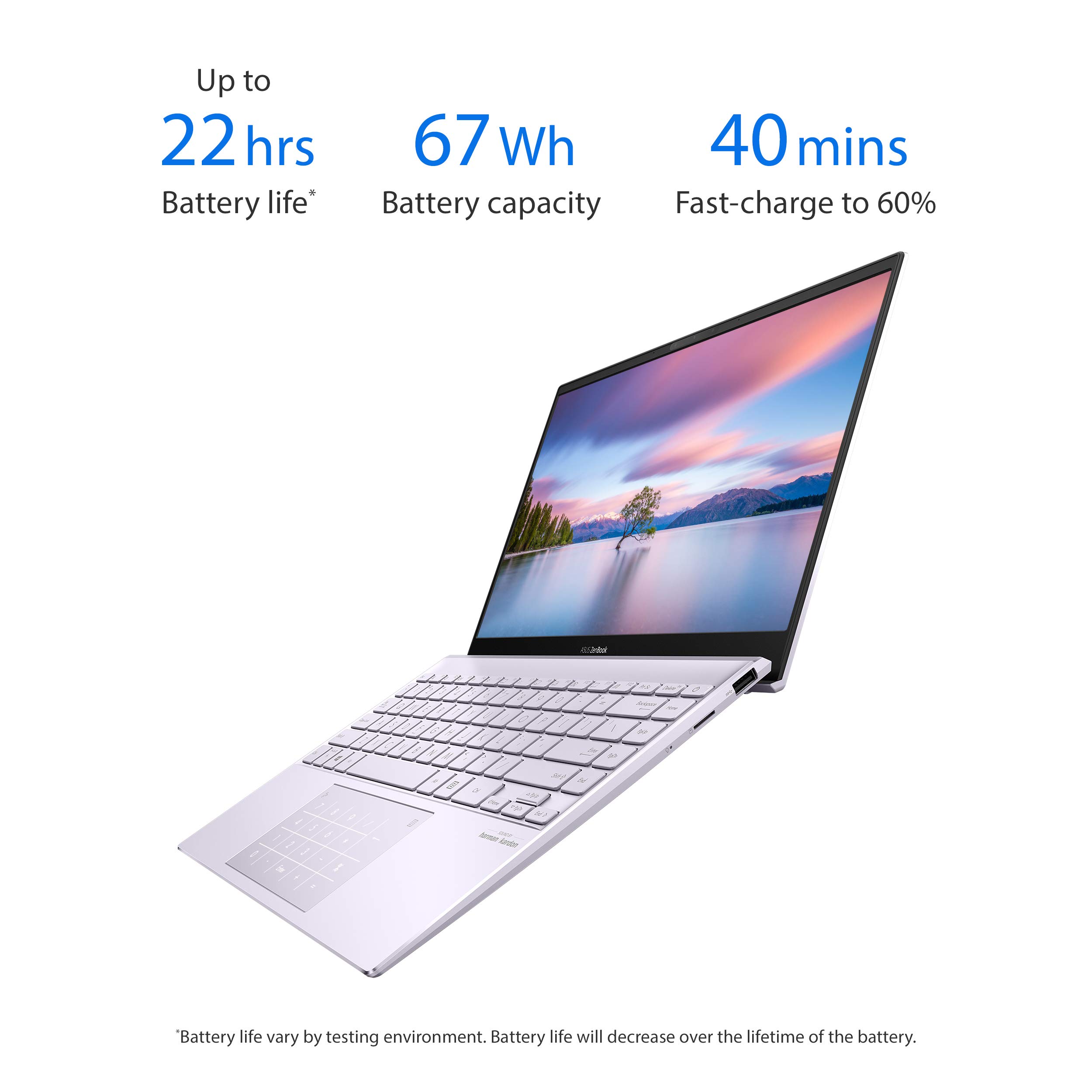 ASUS ZenBook 13 Ultra-Slim Laptop 13.3” FHD NanoEdge Bezel Display, Intel Core i5-1035G1, 8GB LPDDR4X RAM, 256GB PCIe SSD, NumberPad, Thunderbolt, Wi-Fi 6, Windows 10 Home, AI noise-cancellation, Lilac Mist, UX325JA-AB51