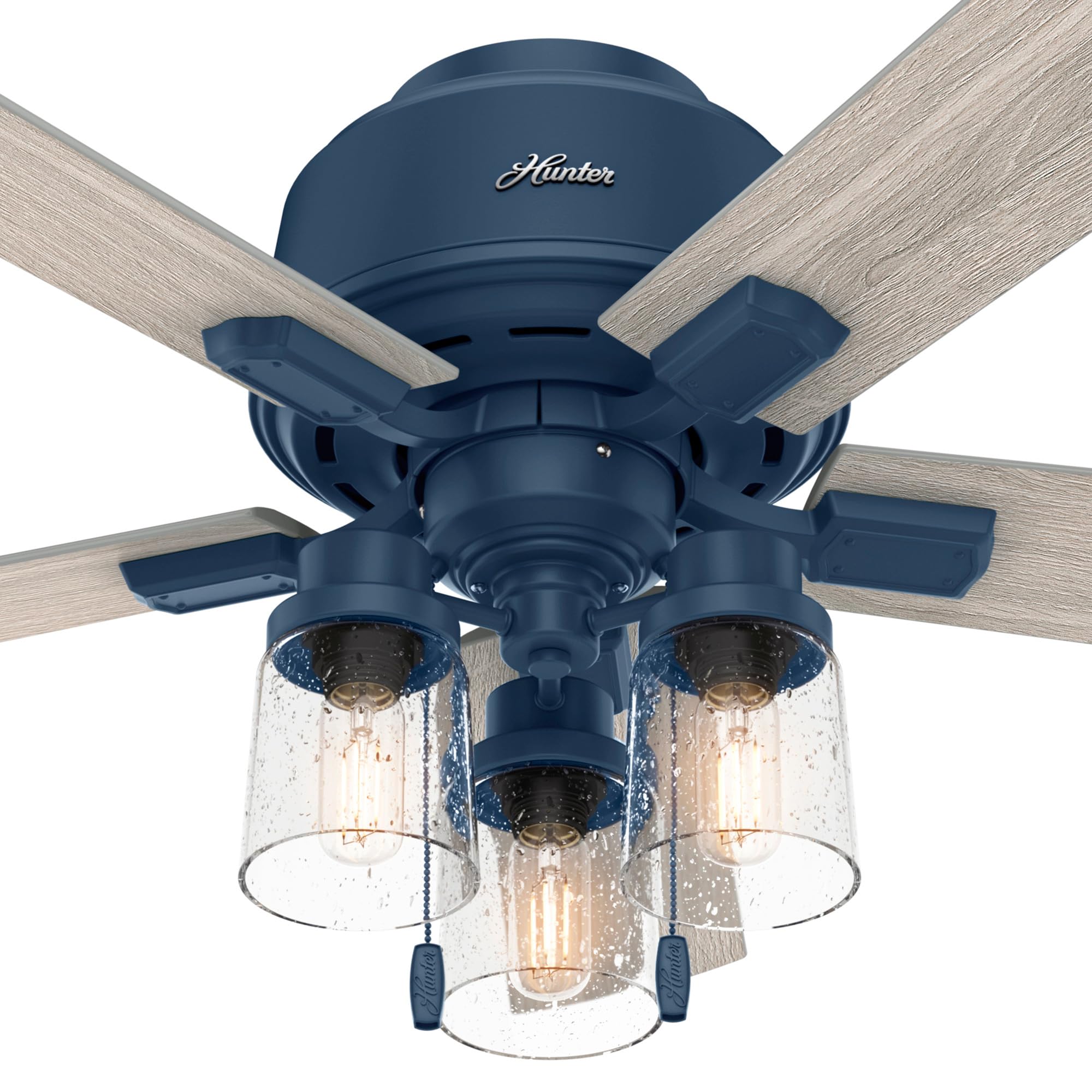 Hunter Hartland Low Profile Indoor Ceiling Fan with LED Lights and Pull Chain, 44", Indigo Blue