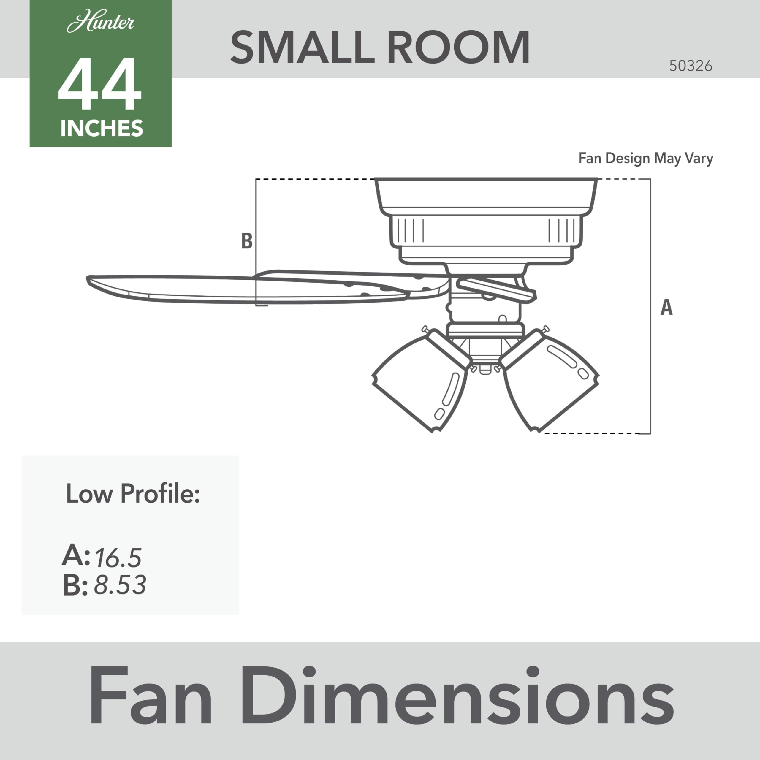 Hunter Hartland Low Profile Indoor Ceiling Fan with LED Lights and Pull Chain, 44", Indigo Blue