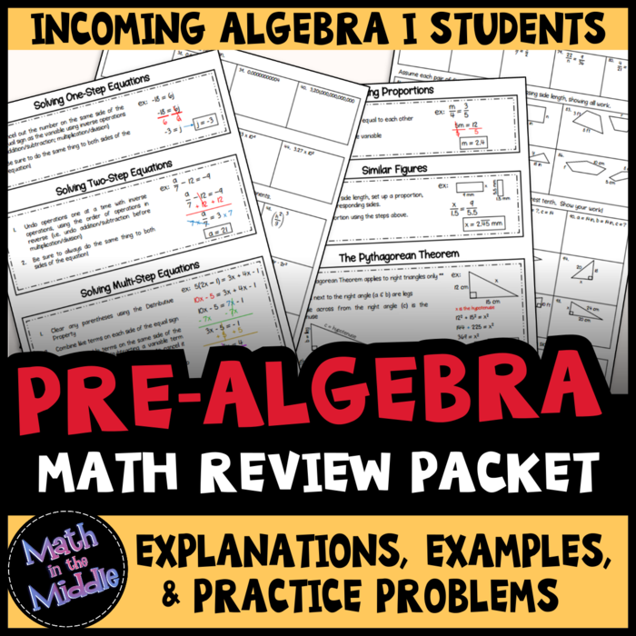 Pre-Algebra Math Review Packet - Summer Math Packet for Students Entering Algebra I