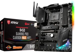 msi performance gaming amd ryzen 1st, 2nd, and 3rd gen am4 m.2 usb 3.2 gen 2 ddr4 hdmi display port wi-fi atx motherboard (b450 gaming pro carbon max wifi)