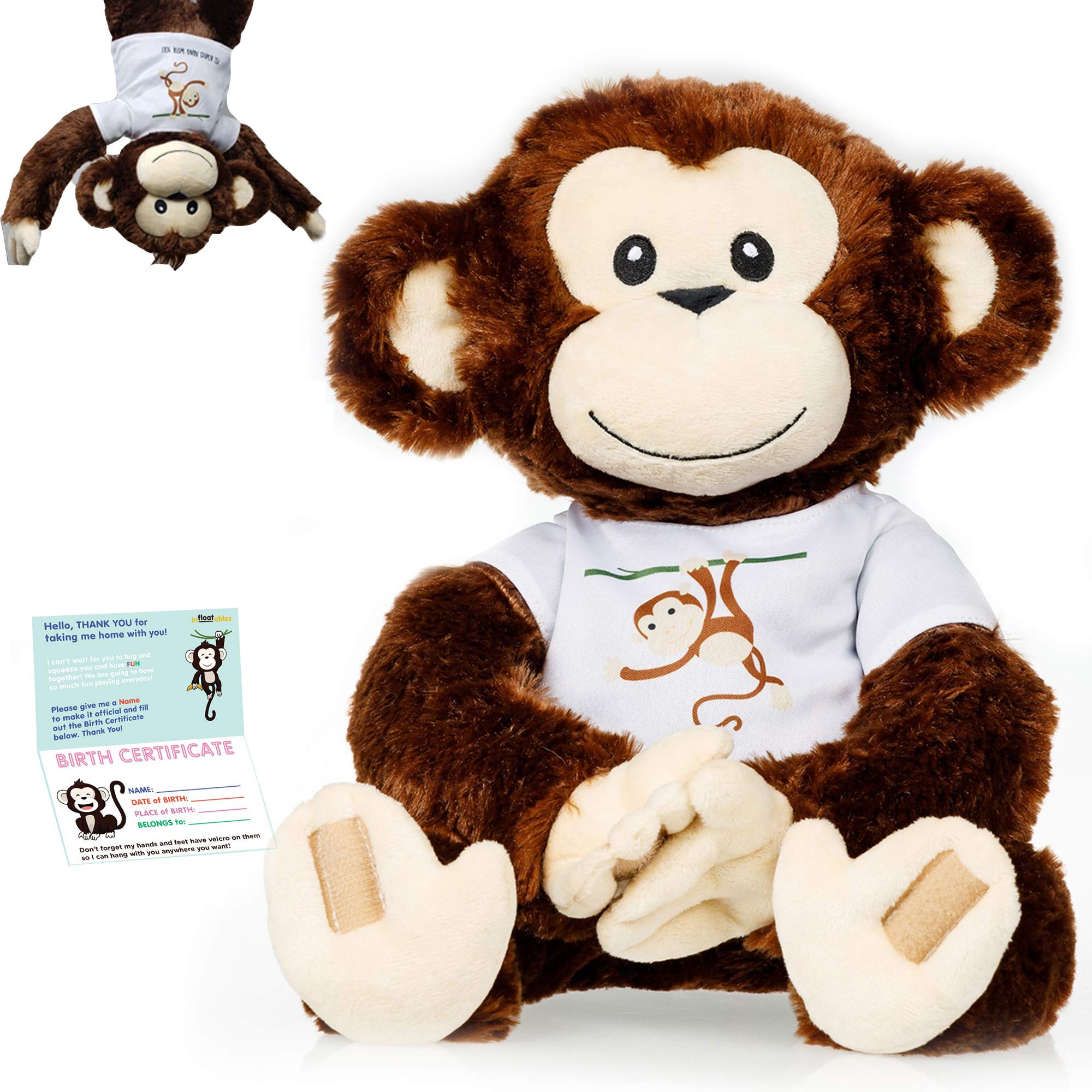 Inflatable Monkey Plush Toy - 11 Inch Stuffed Animal with Sticky Hands & Feet for Monkey Lovers