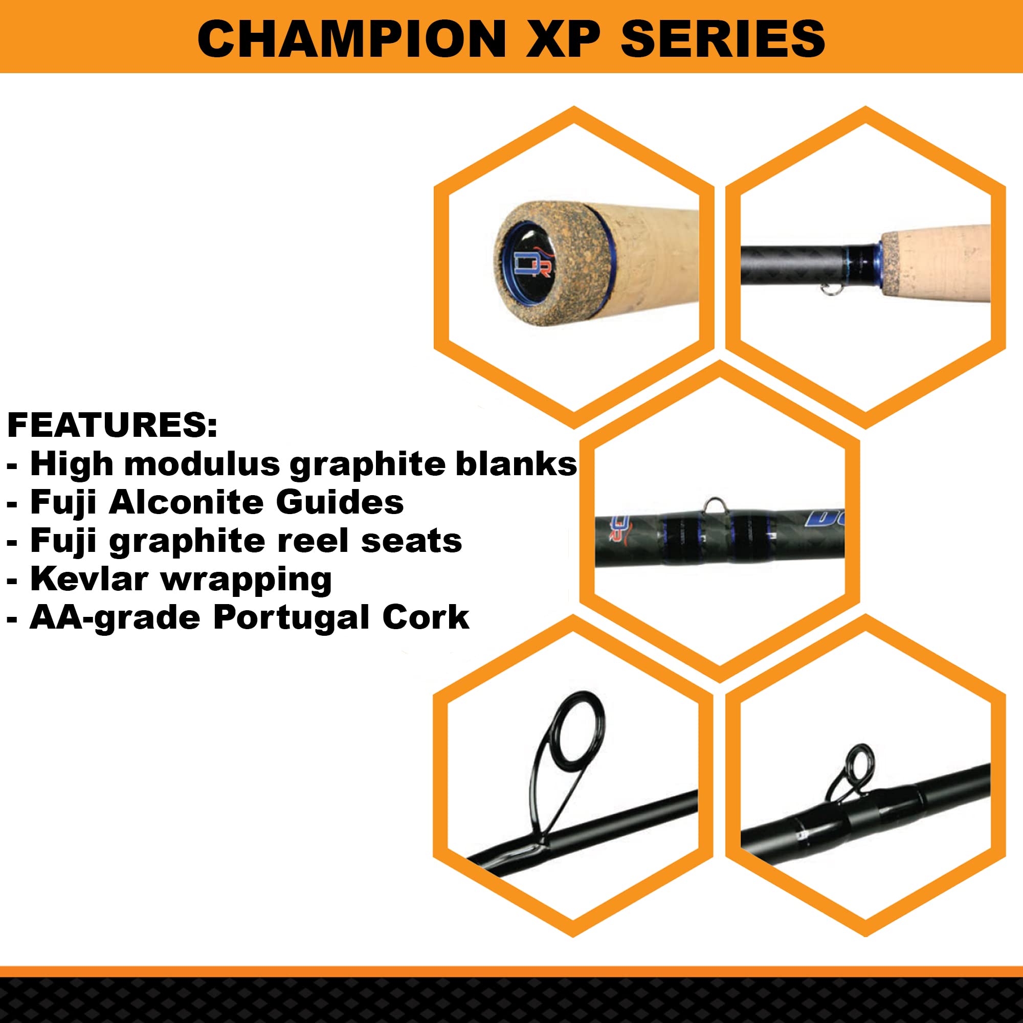 Dobyns Rods Champion XP Series 6’10” Casting Bass Fishing Rod DC610-4C | Heavy Fast Action | Modulus Graphite Blank w/Kevlar Wrapping | Fuji Reel Seat | Baitcasting | Line 10-20lb Lure 1/4-1oz