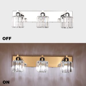 Aipsun Crystal Vanity Light Fixtures Modern Vanity Light for Bathroom Crystal Bathroom Lighting Fixture Wall Light Over Mirror 3 Lights(Not Include Bulb)