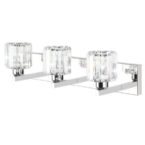 Aipsun Crystal Vanity Light Fixtures Modern Vanity Light for Bathroom Crystal Bathroom Lighting Fixture Wall Light Over Mirror 3 Lights(Not Include Bulb)