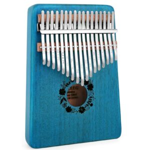 kalimba thumb piano 17 keys, portable mbira finger piano gifts for kids and adults beginners, easy to learn finger piano music, ocean blue