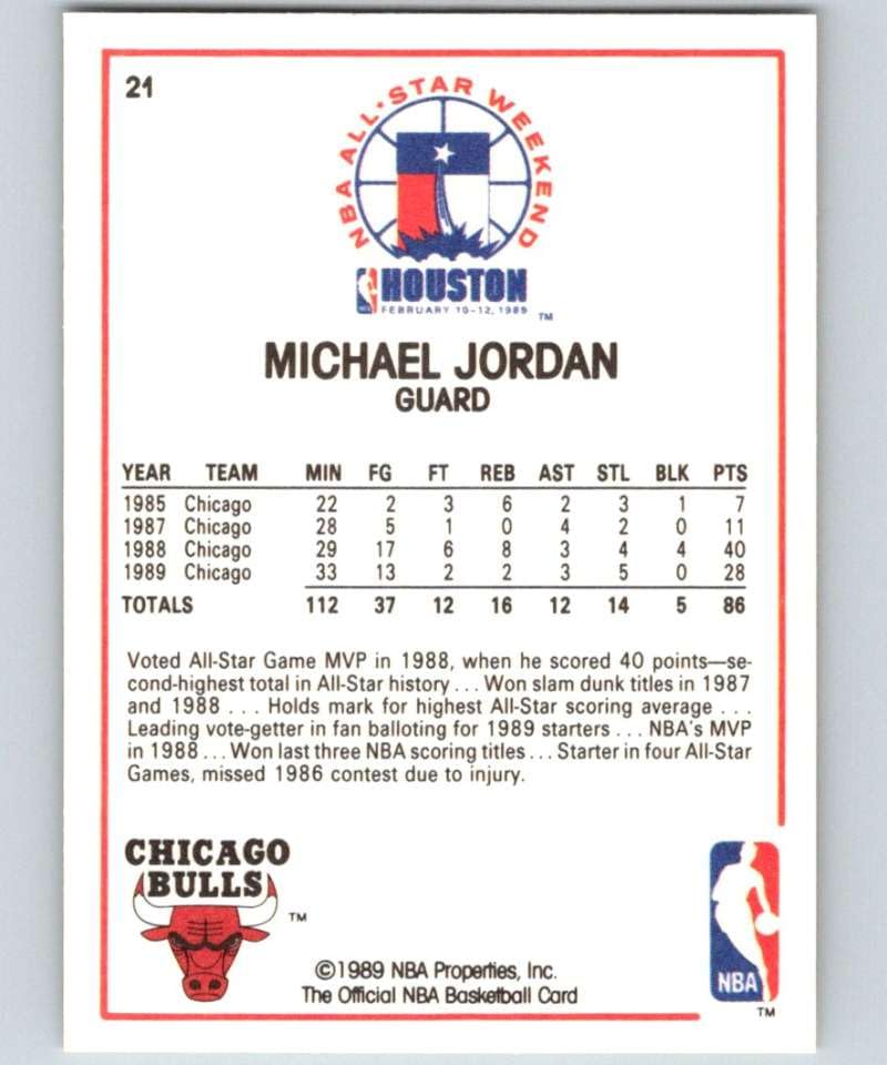 1989-90 Hoops #21 Michael Jordan All-Star NBA Basketball Trading Card Chicago Bulls