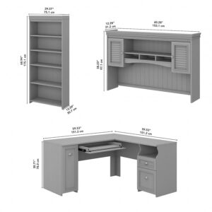 Bush Business Furniture Fairview L Shaped Desk with Hutch and 5 Shelf Bookcase, 60W, Cape Cod Gray