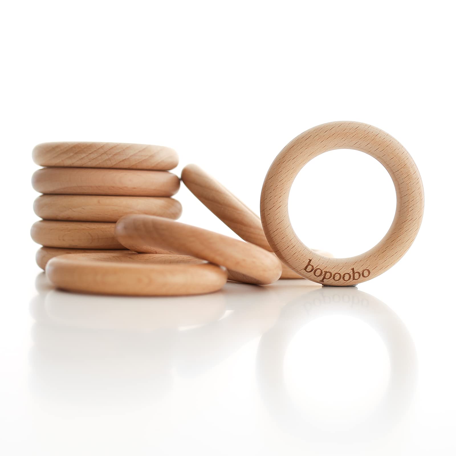 bopoobo Wooden Rings Natural Beech for Craft, Unfinished Wood Ring Circle Rings for DIY Baby Teething Toys, Baby Wooden Teether Accessories, Pendant Connector (10 Pcs, 60 mm)