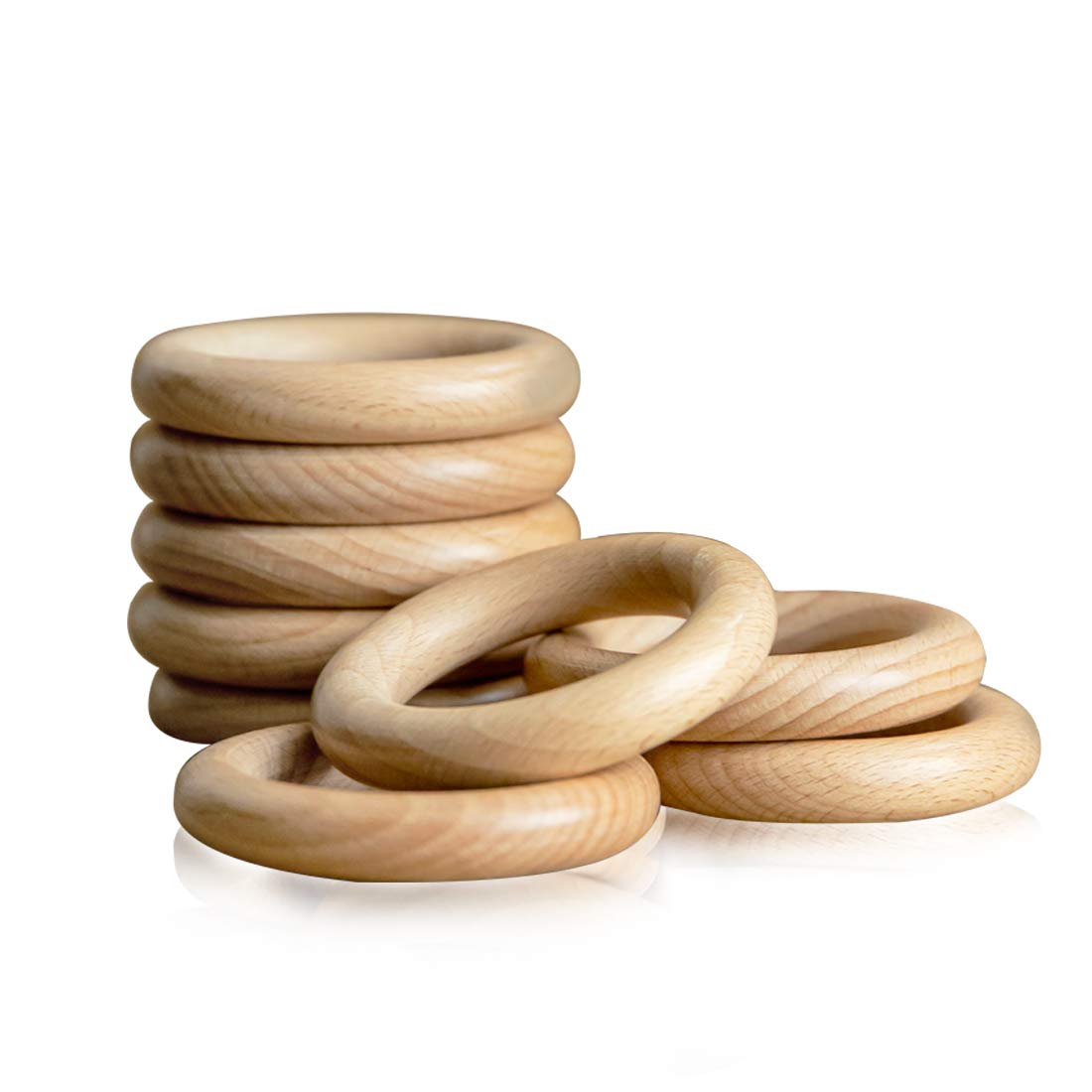 bopoobo Wooden Rings Natural Beech for Craft, Unfinished Wood Ring Circle Rings for DIY Baby Teething Toys, Baby Wooden Teether Accessories, Pendant Connector (10 Pcs, 60 mm)