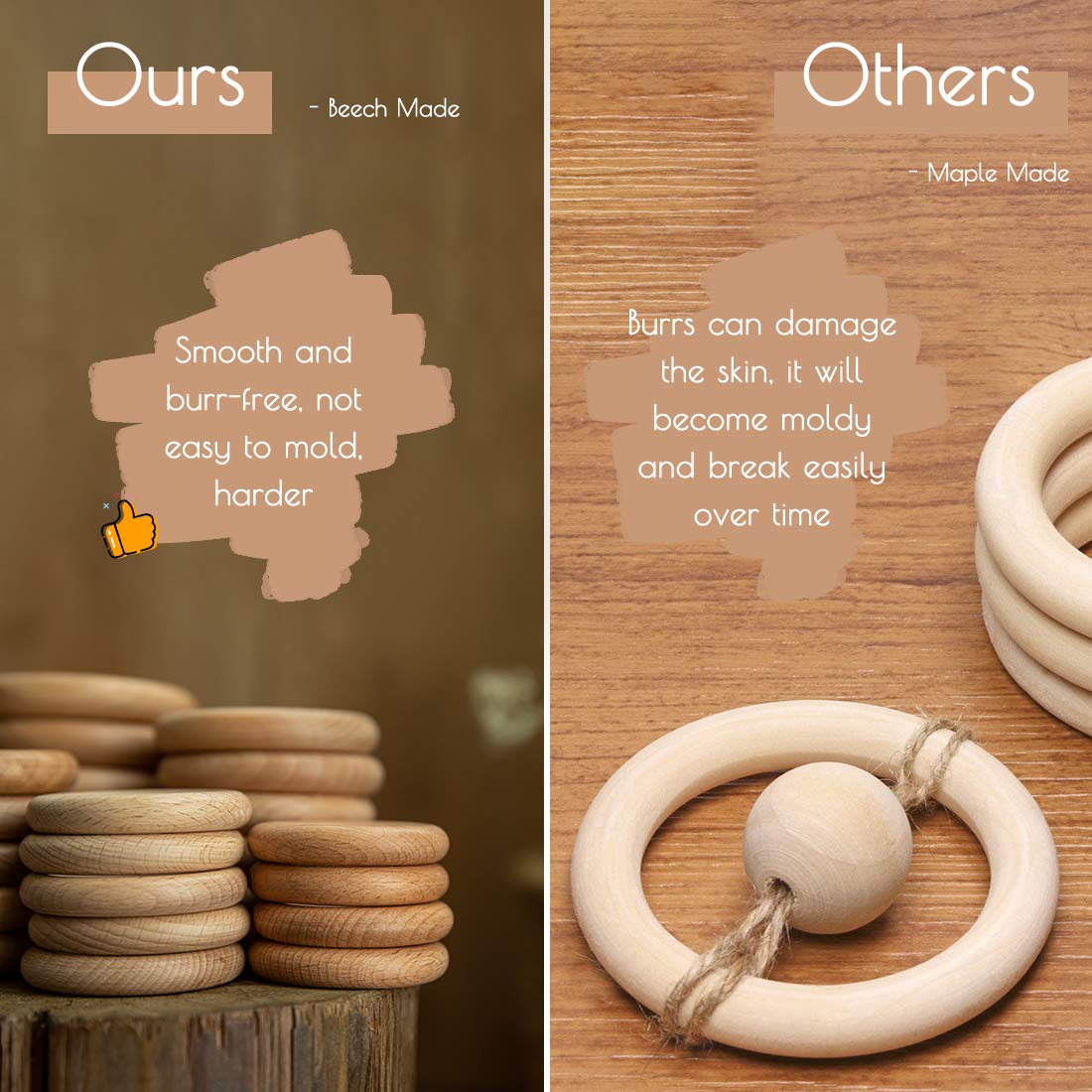 bopoobo Wooden Rings Natural Beech for Craft, Unfinished Wood Ring Circle Rings for DIY Baby Teething Toys, Baby Wooden Teether Accessories, Pendant Connector (10 Pcs, 60 mm)