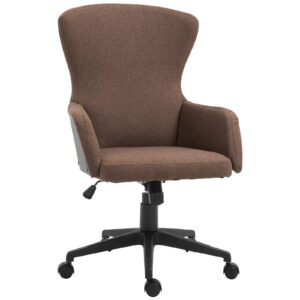 vinsetto swivel office chair modern linen upholstered home computer desk task chair with cushioned arm, wheels, adjustable height, brown