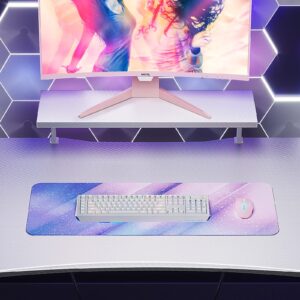 MOTPK Gaming Desk 60" with Monitor Shelf Gaming Table Desk for Girls Home Computer Desk with Cup Holder and Headphone Hook Gamer Workstation Game Table, Pink