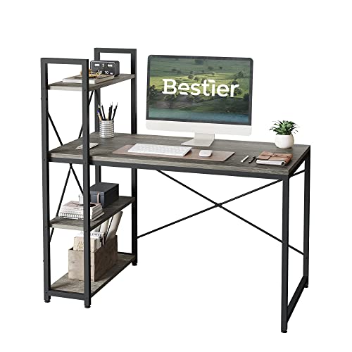 Bestier Computer Desk with Shelves - 47 Inch Home Office Desks with Bookshelf for Study Writing and Work - Plenty Leg Room and Easy Assemble, Gray