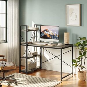 Bestier Computer Desk with Shelves - 47 Inch Home Office Desks with Bookshelf for Study Writing and Work - Plenty Leg Room and Easy Assemble, Gray