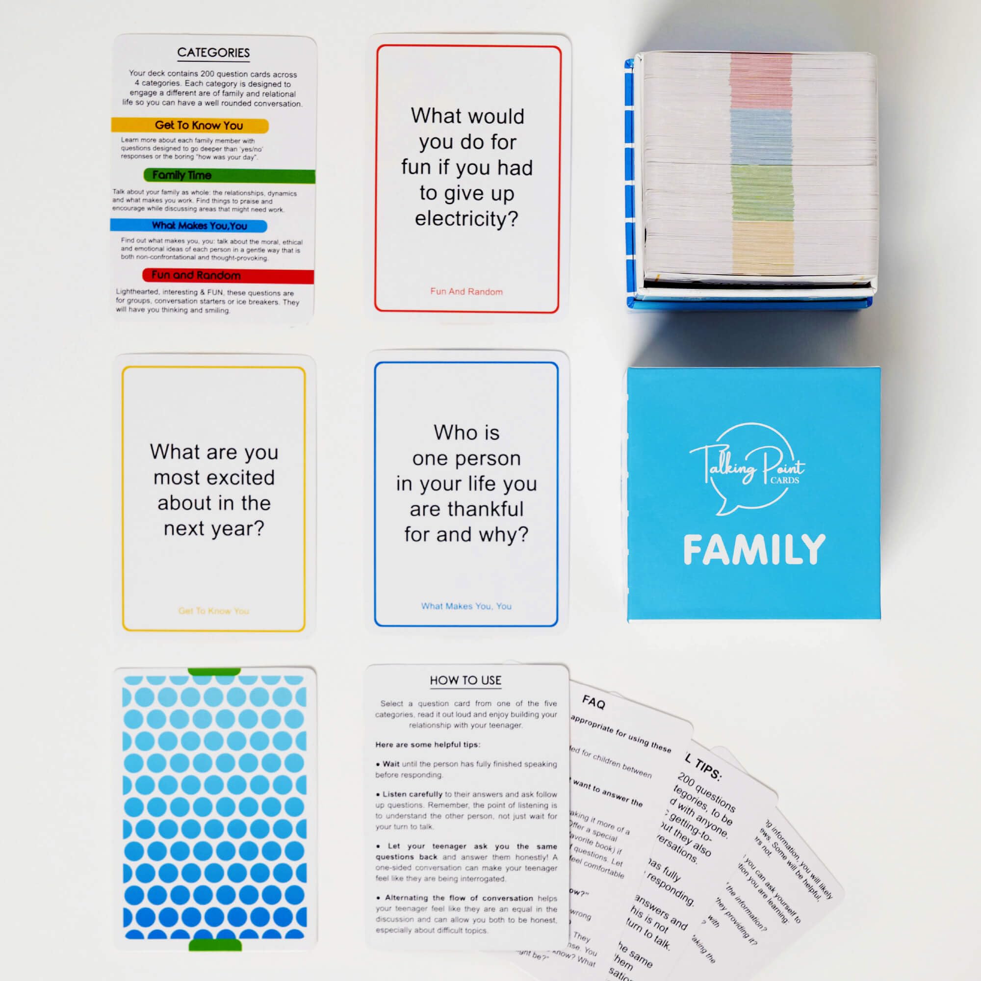 200 Family Conversation Cards - Put Down The Phones & Connect with Family - Get to Know Each Other Better with Meaningful Talk - Let Kids Express Themselves, Great for Dinner Table & Road Trips