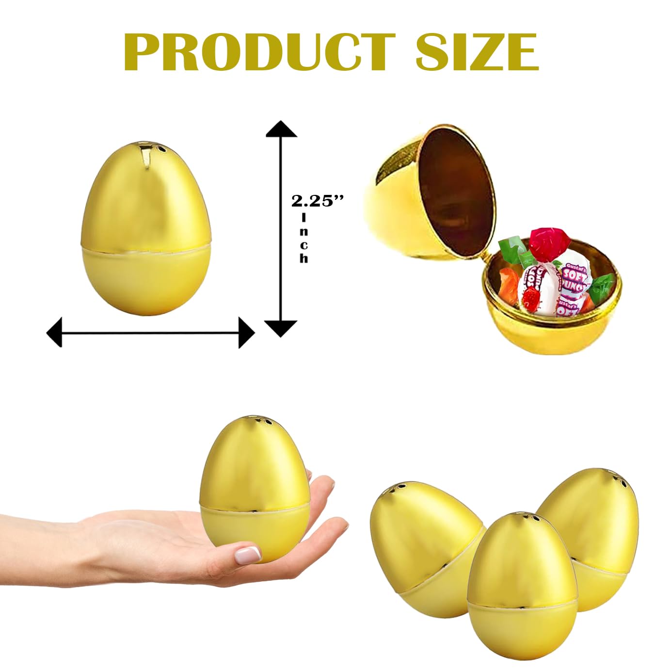 The Dreidel Company Golden Easter Eggs Metallic Gold, Goodie Basket Prize, Eggs are Hinged, 2.38" Inch (12-Pack)