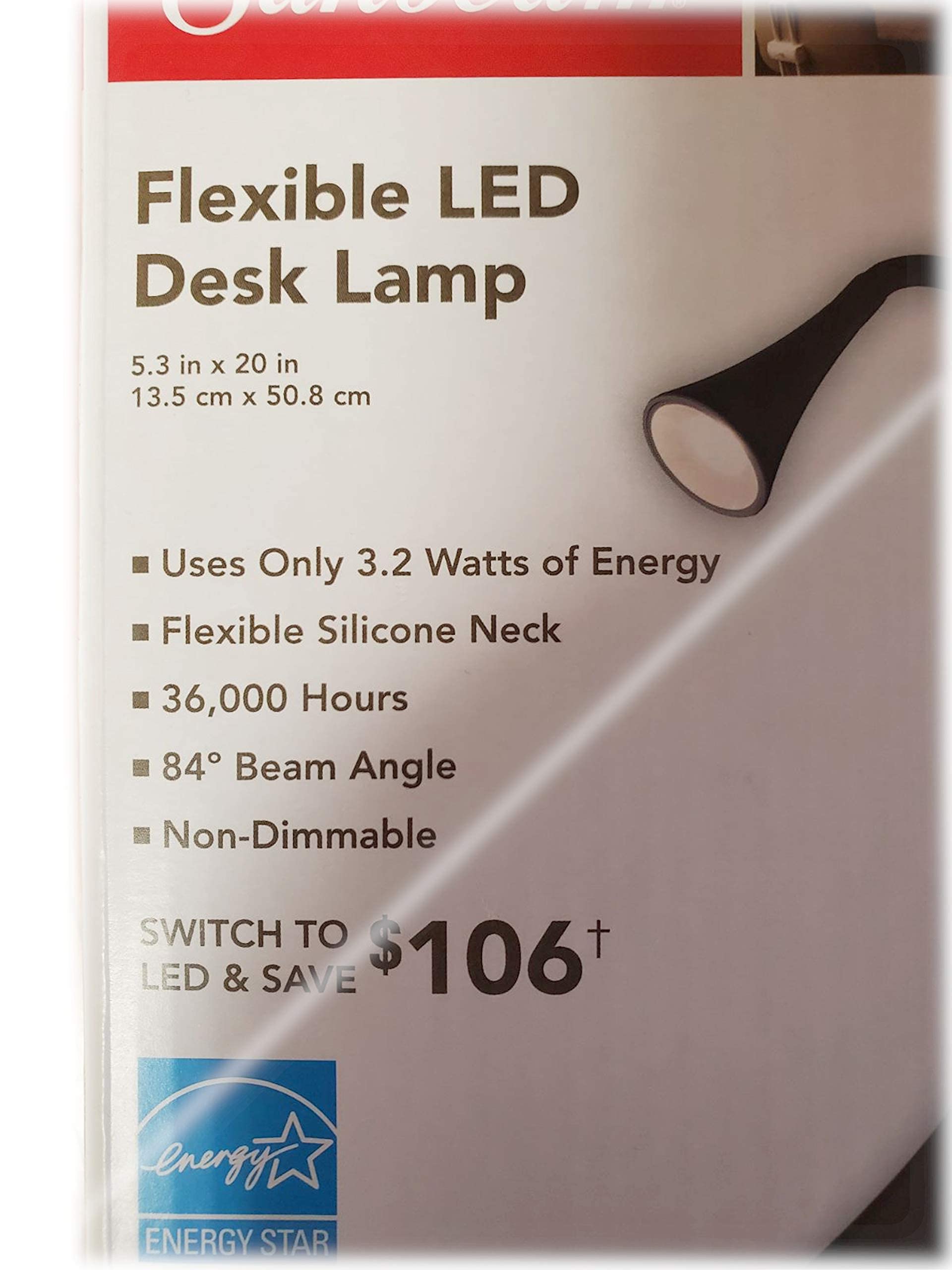 Black Sunbeam Flexible LED Desk Lamp - No Bulbs to Replace- 5.3 in x 20 in - 3.2W - 290 Lumens - 4000K - 36,000 Hours Non-Dimmable