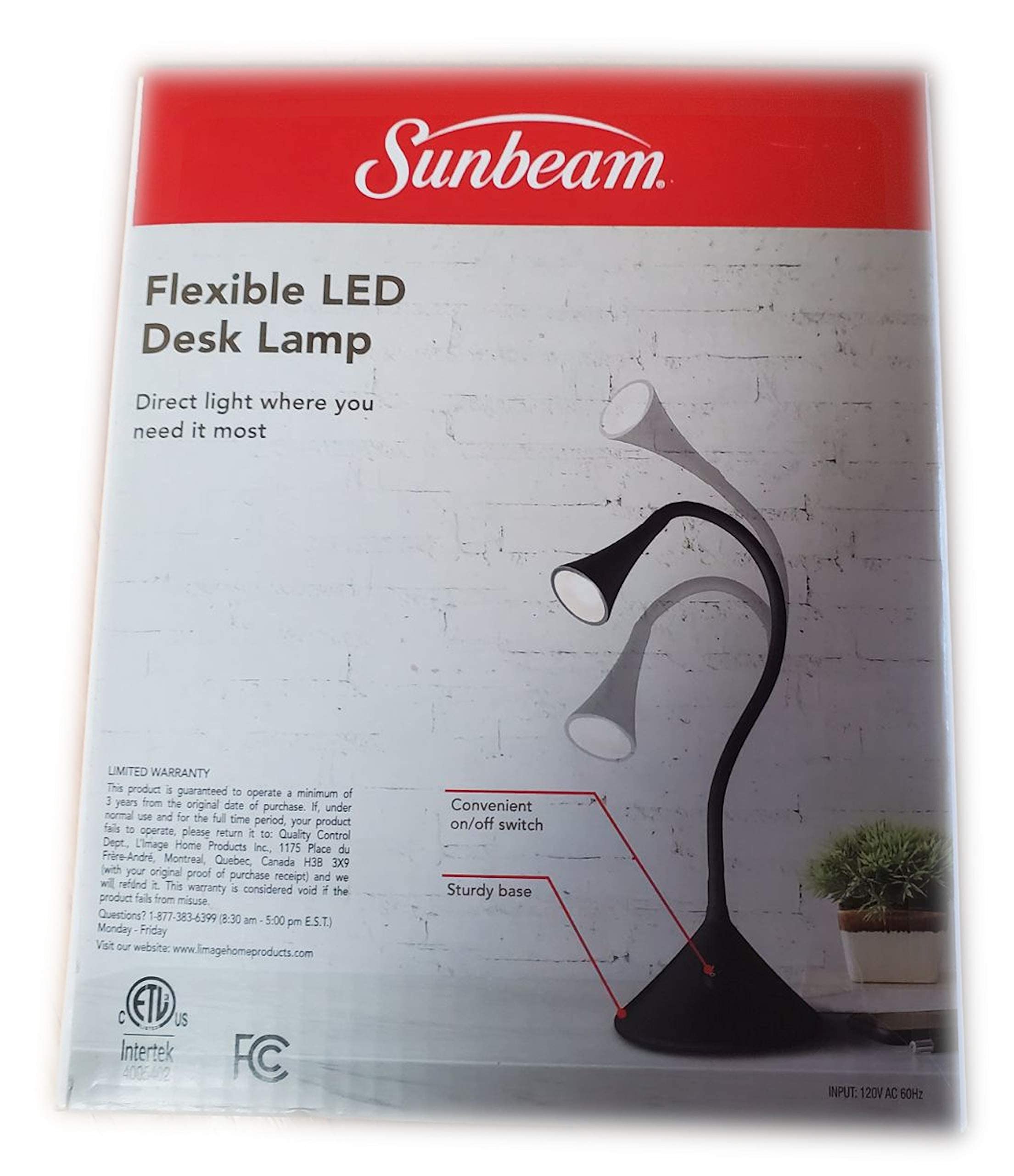 Black Sunbeam Flexible LED Desk Lamp - No Bulbs to Replace- 5.3 in x 20 in - 3.2W - 290 Lumens - 4000K - 36,000 Hours Non-Dimmable