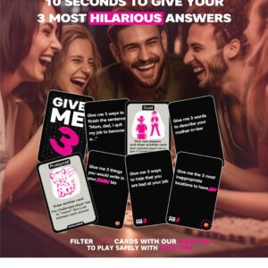 GIVE ME 3 - Fast Paced and Hilarious 10 Second Rule Adult Party Games | 2+ Players | Card Game for Adults | Travel Game | Board Game for Parties and Game Nights