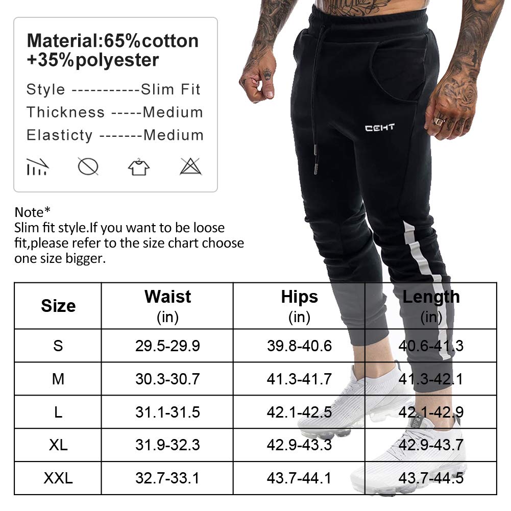 Men's Slim Fit Joggers, Athletic Workout Training Pants for Gym Running，Sweatpants for Men with Side Stripes(Black-M)