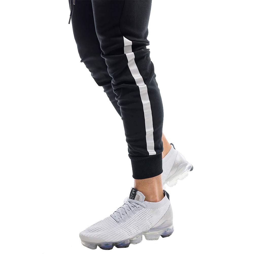 Men's Slim Fit Joggers, Athletic Workout Training Pants for Gym Running，Sweatpants for Men with Side Stripes(Black-M)