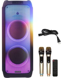 portable karaoke speaker karaoke machine system 200 watt peak power bluetooth for adults kids pa stereo with dual 10 " woofer, dj lights, 2 wireless mics, lcd screen, recording/mp3/usb/tf