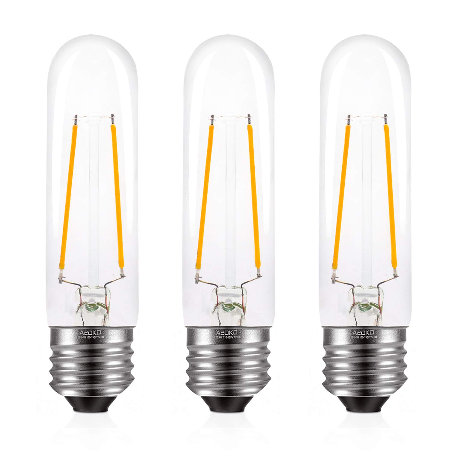 T10 LED Clear Bulbs Warm White 2700K LED Tubular Edison Light Bulbs 4W Dimmable Tube Vintage Led Bulbs 40 Watt Equivalent,E26 Medium Base, LED Filament Retro Bulb for Desk Lamp, Pendant Lights 3 Pack